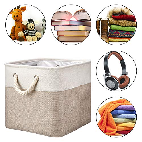 Robuy 3 Pack Storage Cube Bins Collapsible Sturdy cationic Fabric Storage Basket with Cotton Rope Handle For Organizing Shelf Nurery Home Colset 13x13x13 inch