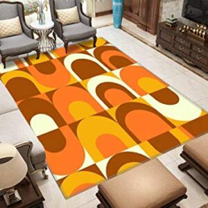 Orange Retro Industrial 70s Pattern Area Rugs Non-Slip Floor Mat Doormats Home Runner Rug Carpet for Bedroom Indoor Outdoor Kids Play Mat Nursery Throw Rugs Yoga Mat