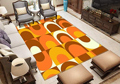 Orange Retro Industrial 70s Pattern Area Rugs Non-Slip Floor Mat Doormats Home Runner Rug Carpet for Bedroom Indoor Outdoor Kids Play Mat Nursery Throw Rugs Yoga Mat