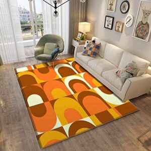 Orange Retro Industrial 70s Pattern Area Rugs Non-Slip Floor Mat Doormats Home Runner Rug Carpet for Bedroom Indoor Outdoor Kids Play Mat Nursery Throw Rugs Yoga Mat