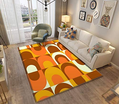 Orange Retro Industrial 70s Pattern Area Rugs Non-Slip Floor Mat Doormats Home Runner Rug Carpet for Bedroom Indoor Outdoor Kids Play Mat Nursery Throw Rugs Yoga Mat