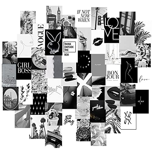 KOLL DECOR Black and White pictures for wall decor - 50 Set 4''x6'' Prints Black and White collage kit Room Collage Decoration Aesthetic Wall Collage Kit for Teen Girls