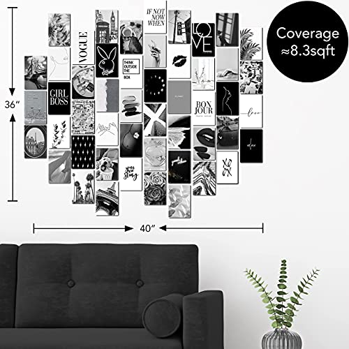 KOLL DECOR Black and White pictures for wall decor - 50 Set 4''x6'' Prints Black and White collage kit Room Collage Decoration Aesthetic Wall Collage Kit for Teen Girls