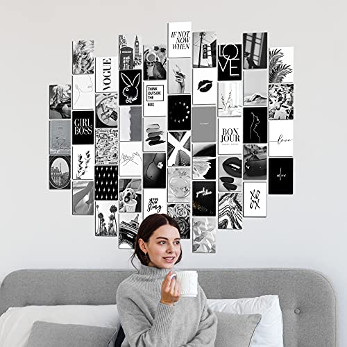 KOLL DECOR Black and White pictures for wall decor - 50 Set 4''x6'' Prints Black and White collage kit Room Collage Decoration Aesthetic Wall Collage Kit for Teen Girls