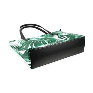 Leather Tote Bag for Women with Zipper Handbags Shoulder Bag Tropical Palm Monstera Leaf Pockets Work Travel Small Office Business