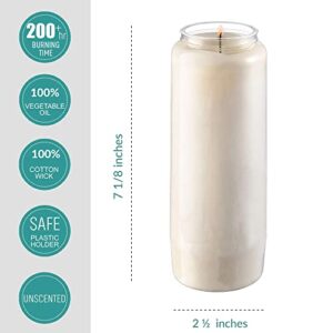 Tribello 9 Day Candles, 10 Pack - 7” White Pillar Candles for Memorial, Prayer Candles, Party Decor, and Emergency Candles - Unscented Slow Burning 100% Vegetable Wax in Plastic Jar Container