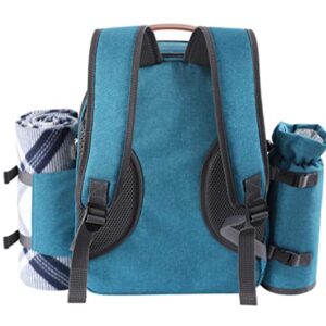 Apollo Walker Picnic Backpack Set for 2 Person with Cooler Compartment, Detachable Bottle/Wine Holder, Fleece Blanket, Plates and Cutlery Set (Teal)