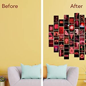 KOLL DECOR Red Aesthetic Room Decor Wall Collage Aesthetic - 50 Set 4''x6'' Prints Neon Dark Red photo Wall Collage Kit Decoration Pictures for Teen Girls Academia Bedroom Posters