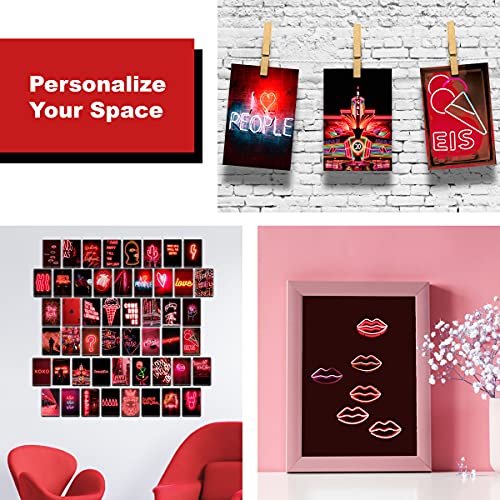 KOLL DECOR Red Aesthetic Room Decor Wall Collage Aesthetic - 50 Set 4''x6'' Prints Neon Dark Red photo Wall Collage Kit Decoration Pictures for Teen Girls Academia Bedroom Posters