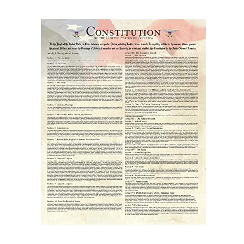 "Constitution of the United States of America"-Patriotic Poster Print -11x14" Wall Decor-Ready To Frame. Ivory Parchment Replica w/Flag. American Decor for Home-Office-School. Knowledge on Display!