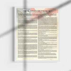 "Constitution of the United States of America"-Patriotic Poster Print -11x14" Wall Decor-Ready To Frame. Ivory Parchment Replica w/Flag. American Decor for Home-Office-School. Knowledge on Display!