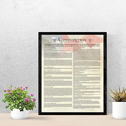 "Constitution of the United States of America"-Patriotic Poster Print -11x14" Wall Decor-Ready To Frame. Ivory Parchment Replica w/Flag. American Decor for Home-Office-School. Knowledge on Display!