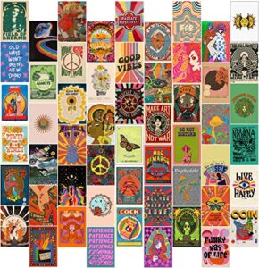 waschbär 54pcs hippie room decor, vintage wall collage kit, wall aesthetic, retro room decor, vintage decor, 80s, hippie decor, trendy room decor, trippy poster, posters for room aesthetic 90s, band posters