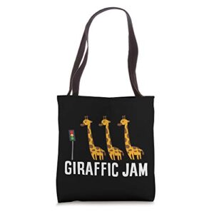 funny giraffic jam cute giraffe giraffe pun cute giraffe tote bag