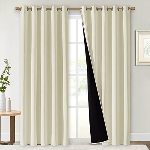 NICETOWN Living Room Completely Shaded Draperies, Privacy Protection & Noise Reducing Ring Top Drapes, Black Lined Insulated Window Treatment Curtain Panels (Beige, 2 Pieces, W70 x L84)