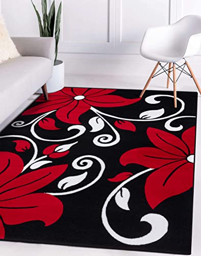 LUXE WEAVERS 9242 Victoria Modern Red Floral Area Rug 8x10, Medium Pile, Stain-Resistant Rug