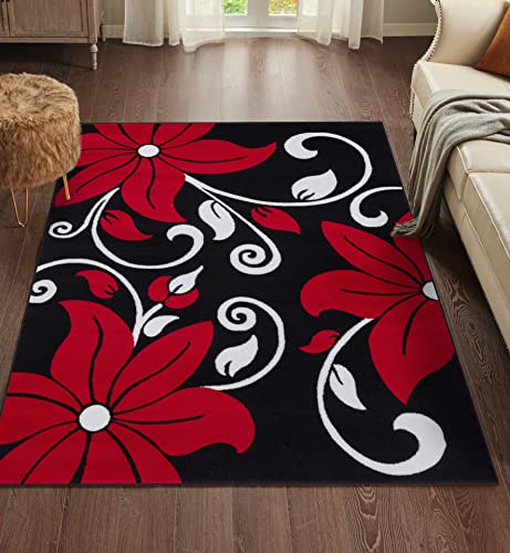 LUXE WEAVERS 9242 Victoria Modern Red Floral Area Rug 8x10, Medium Pile, Stain-Resistant Rug