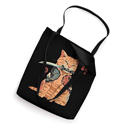 Japanese Samurai Ninja Cat Kawaii Tattoo Graphic Tote Bag