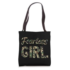 fearless girl i camo cute camouflage lover tote bag