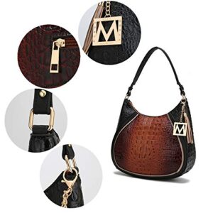 MKF Hobo Bag for Womens Fashion – PU Leather Shoulder Purse Tassel, M Charm – Top Handle Multi-pocket Handbag Brown