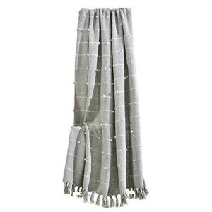 Lush Decor Boho Tufted Cotton Woven Tassel Fringe Throw Blanket, Light Gray