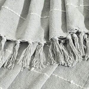 Lush Decor Boho Tufted Cotton Woven Tassel Fringe Throw Blanket, Light Gray