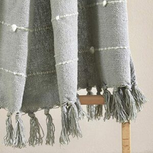 Lush Decor Boho Tufted Cotton Woven Tassel Fringe Throw Blanket, Light Gray