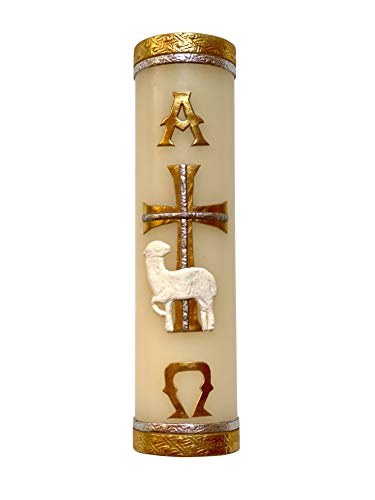 Unique Paschal Gold-Tone Candle Alpha Omega Cross Sheep