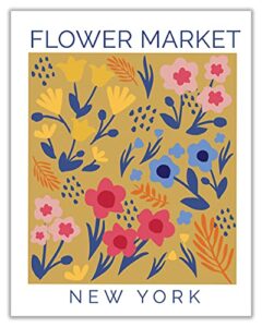 flower market no.3 abstract modern wall art print. 11×14 unframed floral wall decor. shades of gold, yellow, blue, pink