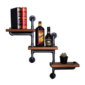 fotee industrial bookshelf pipe shelves 3 tiers, rustic wood shelf wall mounted, metal corner hung bracket shelving floating shelves home decor shelf,black