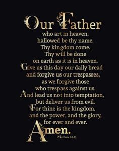 red horse designs lord’s prayer wall art, christian posters, scripture wall art, biblical art – black background – unframed 11 x 14″