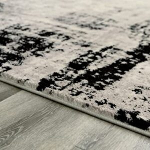 Signature Design by Ashley Zekeman Contemporary 8 x 10 Medium Pile Abstract Design Rug, Black, Cream & Gray