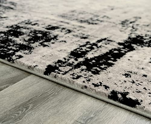 Signature Design by Ashley Zekeman Contemporary 8 x 10 Medium Pile Abstract Design Rug, Black, Cream & Gray