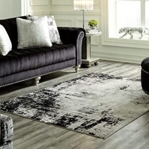 Signature Design by Ashley Zekeman Contemporary 8 x 10 Medium Pile Abstract Design Rug, Black, Cream & Gray