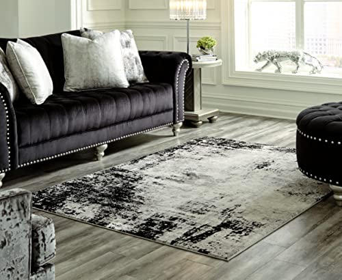 Signature Design by Ashley Zekeman Contemporary 8 x 10 Medium Pile Abstract Design Rug, Black, Cream & Gray