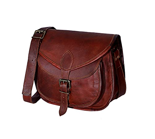 Women 13 Inch Vintage Style Genuine Brown Ladies Tote Travel Purse Leather Crossbody Shoulder Bag Leather Handmade Purse (Tan Brown)