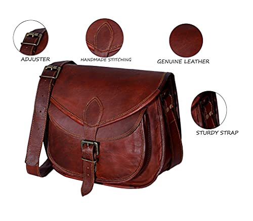 Women 13 Inch Vintage Style Genuine Brown Ladies Tote Travel Purse Leather Crossbody Shoulder Bag Leather Handmade Purse (Tan Brown)