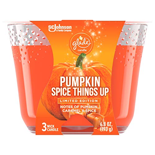 Glade Candle Pumpkin Spice, Fragrance Candle Infused with Essential Oils, Air Freshener Candle, 3-Wick Candle, 6.8 Oz