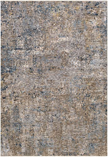 Hauteloom Gorokan Contemporary Abstract Living Room Bedroom Dining Room Area Rug - Modern Distressed Bohemian Carpet - Brown, Cream, Beige, Brown, Gray - 7'10" Round