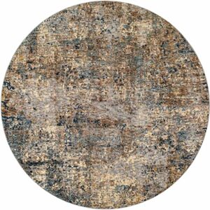 Hauteloom Gorokan Contemporary Abstract Living Room Bedroom Dining Room Area Rug - Modern Distressed Bohemian Carpet - Brown, Cream, Beige, Brown, Gray - 7'10" Round