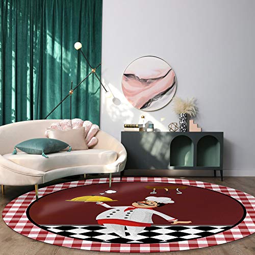 Singingin Round Area Rugs for Kids Room Kitchen Chef Gourmet Knife Fork Check Throw Rug Non-Slip Soft Floor Carpet Mat for Nursery, Living Room, Bedroom, Modern Home Decor 3 Feet Diameter