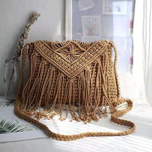 DIGOGO Womens Cotton Crochet Fringe Crossbody Shoulder Bag Bohemian Summer Beach Purse Handwoven Straw Bag