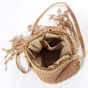 DIGOGO Womens Cotton Crochet Fringe Crossbody Shoulder Bag Bohemian Summer Beach Purse Handwoven Straw Bag