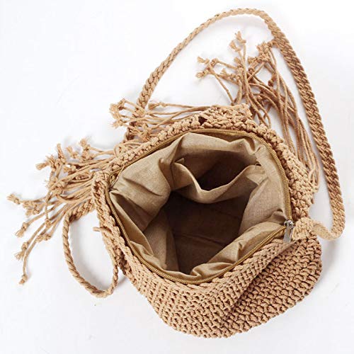 DIGOGO Womens Cotton Crochet Fringe Crossbody Shoulder Bag Bohemian Summer Beach Purse Handwoven Straw Bag