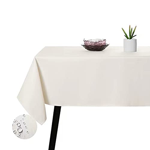 RUIBAO HOME Beige Cream(Light Yellow) Rectangle Tablecloth Spill and Waterproof Wrinkle Washable Polyester Tablecloth for Dining Table Kitchen, 60 x 85 Inches（60 x 85 in， Cream）