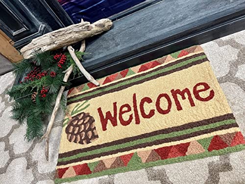 Pine Cone Welcome Machine Washable 20" x 30" Jellybean Accent Rug