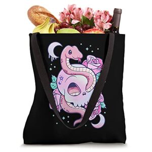 Kawaii Pastel Goth Cute Creepy Skull Serpent Snake Roses Tote Bag