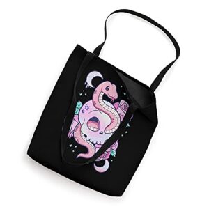 Kawaii Pastel Goth Cute Creepy Skull Serpent Snake Roses Tote Bag