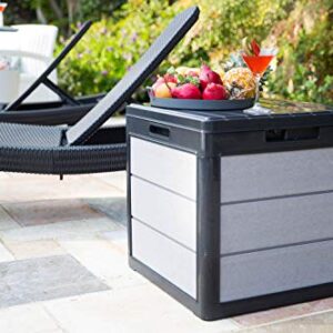 Keter Denali 30 Gallon Resin Deck Box for Patio Furniture, Pool Accessories, and Storage for Outdoor Toys, Grey/Black