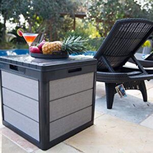 Keter Denali 30 Gallon Resin Deck Box for Patio Furniture, Pool Accessories, and Storage for Outdoor Toys, Grey/Black